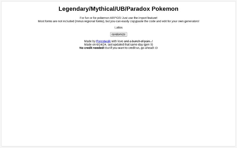 Legendary/Mythical/UB/Paradox Pokemon ― Perchance Generator