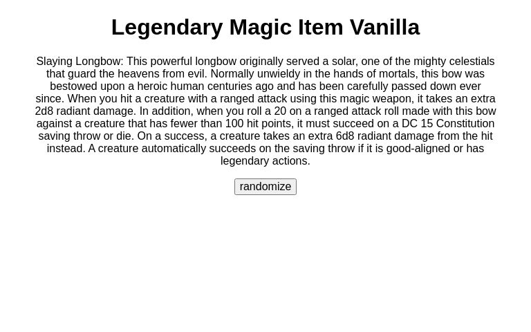 Legendary Magic Item Vanilla ― Perchance Generator