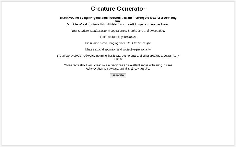 Creature Generator