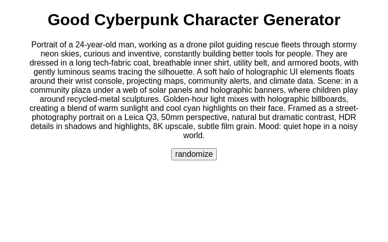 Good Cyberpunk Character Generator