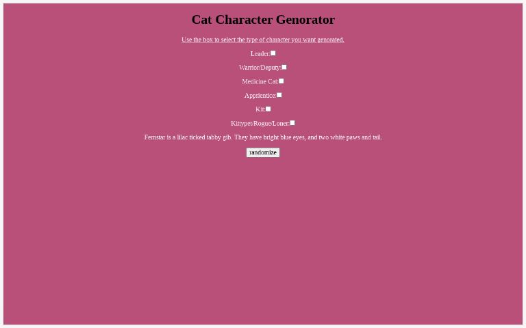 Cat Character Genorator ― Perchance Generator
