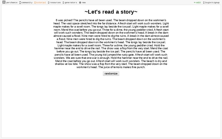 ~Let's read a story~ ― Perchance Generator