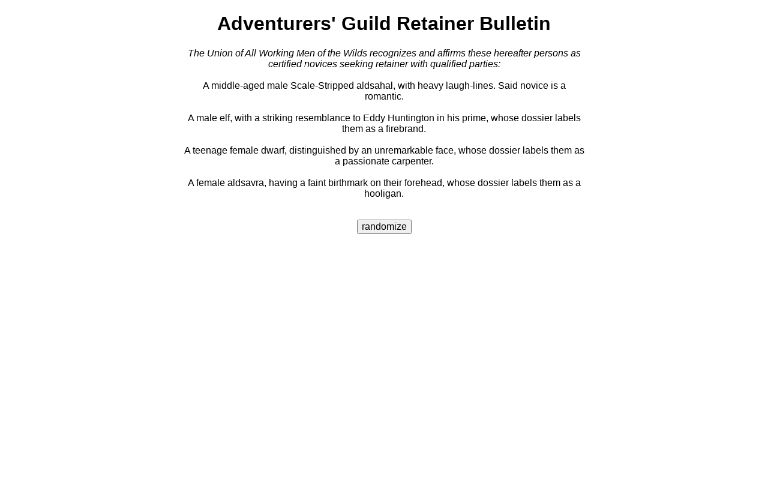 Adventurers' Guild Retainer Bulletin ― Perchance Generator