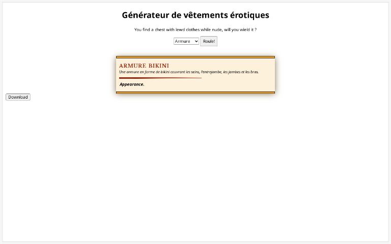 Générateur de vêtements érotiques ― Perchance Generator