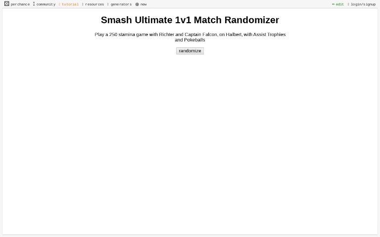 Smash Ultimate 1v1 Match Randomizer ― Perchance Generator