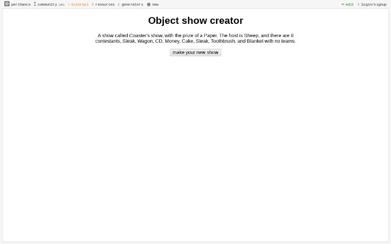 Object show creator ― Perchance Generator
