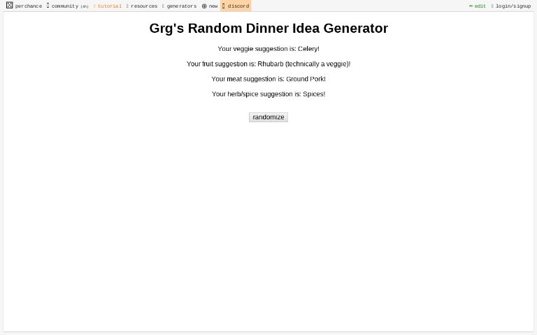 Grg's Random Dinner Idea Generator