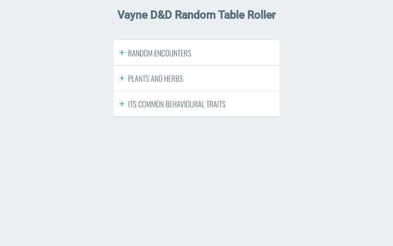 Vayne D&D Random Table Roller ― Perchance Generator