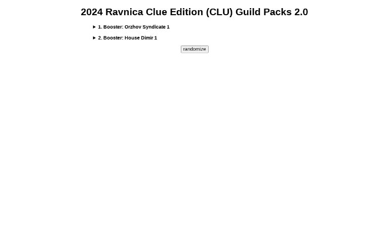 2024 Ravnica Clue Edition (CLU) Guild Packs 2.0 ― Perchance Generator