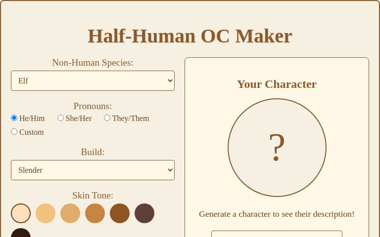 Half-Human OC Maker ― Perchance Generator