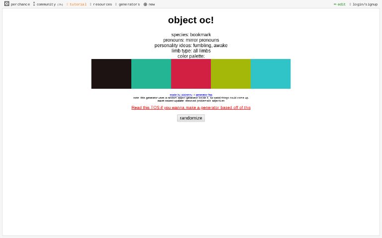 object oc! ― Perchance Generator