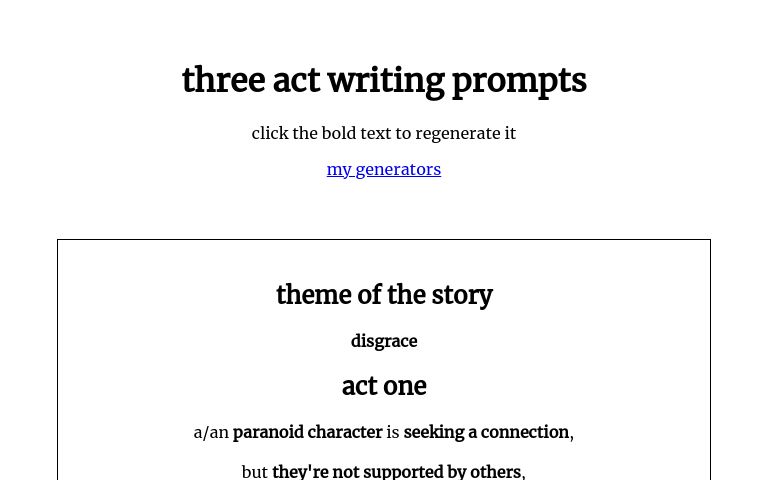 three act writing prompts ― Perchance Generator