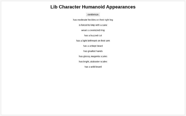 Lib Character Humanoid Appearances ― Perchance Generator