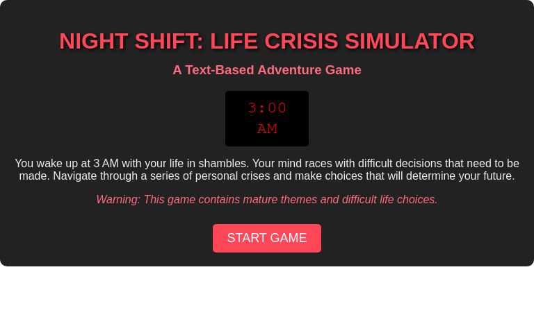 NIGHT SHIFT: LIFE CRISIS SIMULATOR ― Perchance Generator