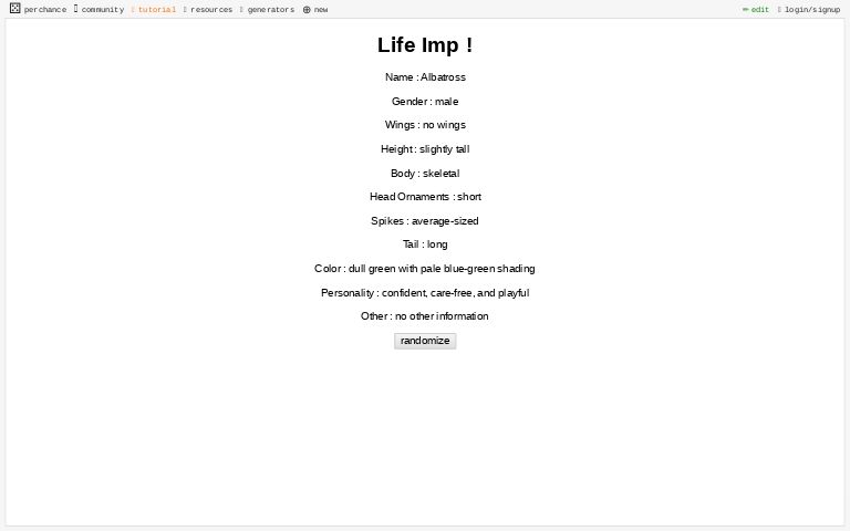 Life Imp ! ― Perchance Generator