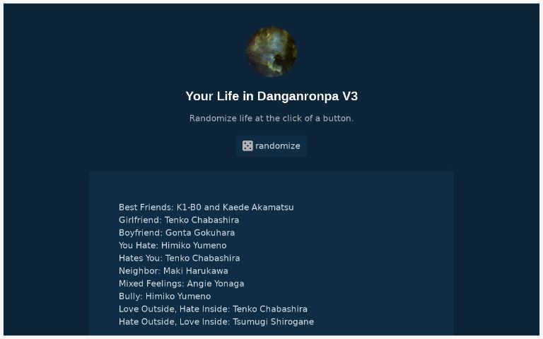 Your Life in Danganronpa V3 ― Perchance Generator