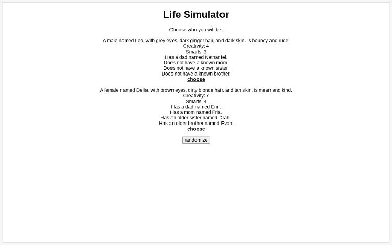 Life Simulator ― Perchance Generator