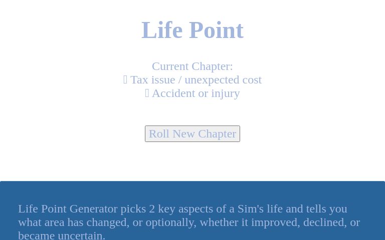 Life Point ― Perchance Generator