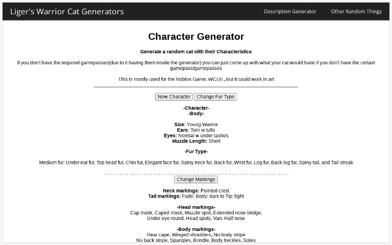 Liger's Character Generator