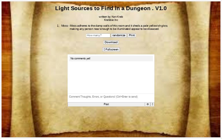 Light Sources to Find in a Dungeon . V1.0 ― Perchance Generator