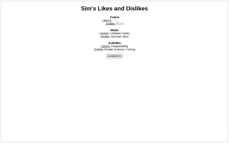 Sim's Likes and Dislikes ― Perchance Generator