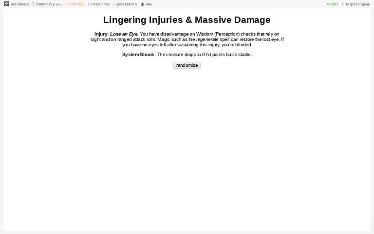 Lingering Injuries & Massive Damage ― Perchance Generator