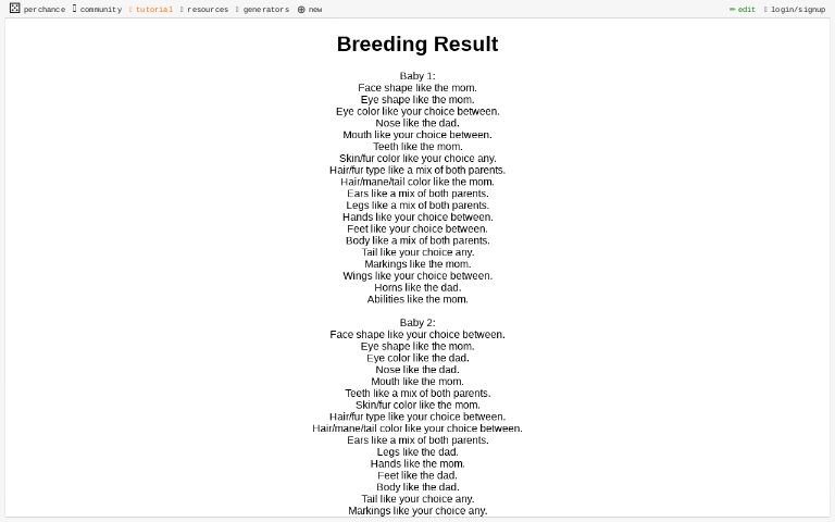 Breeding Result ― Perchance Generator