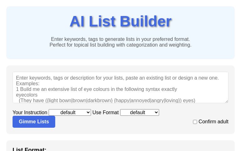 AI List Builder ― Perchance Generator