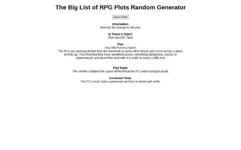 The Big List of RPG Plots Random Generator