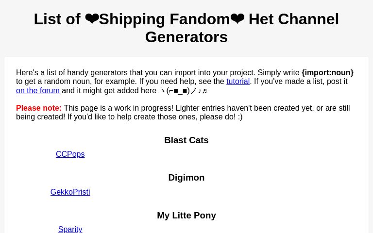 List of ️Shipping Fandom ️ Het Channel Generators