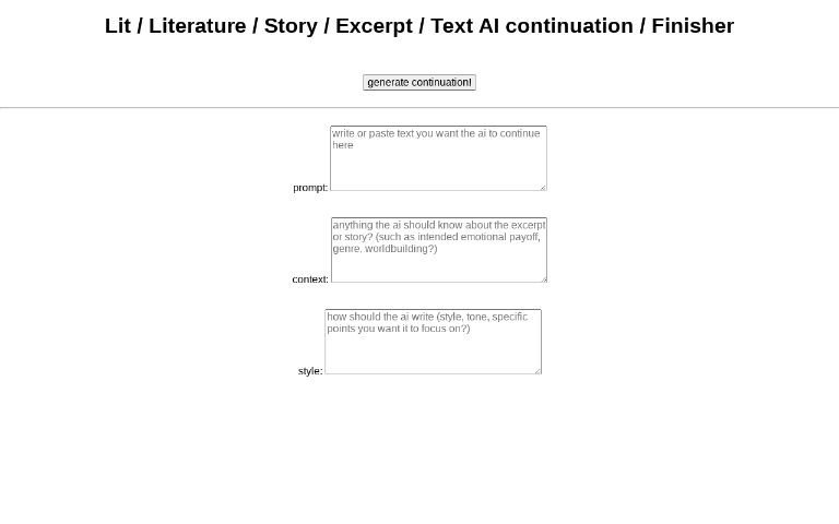 Lit / Literature / Story / Excerpt / Text AI continuation / Finisher ...