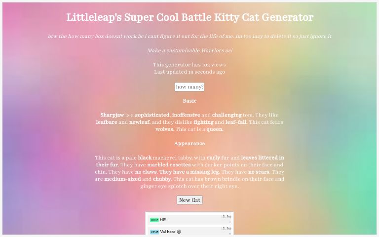 Littleleap's Super Cool Battle Kitty Cat Generator