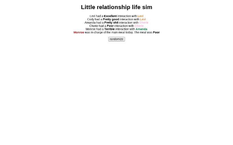 Little relationship life sim ― Perchance Generator