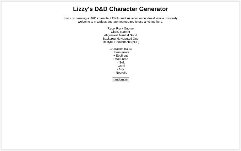 Lizzy's D&D Character Generator