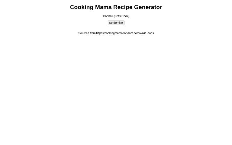 Cooking Mama Recipe Generator