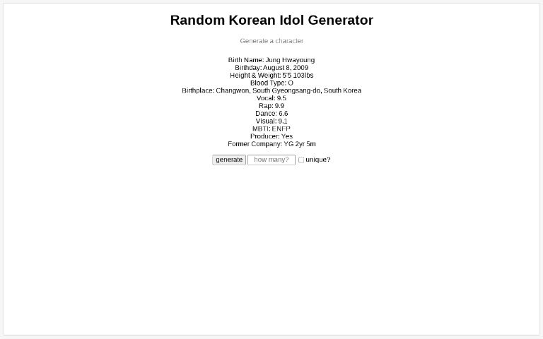 Random Korean Idol Generator