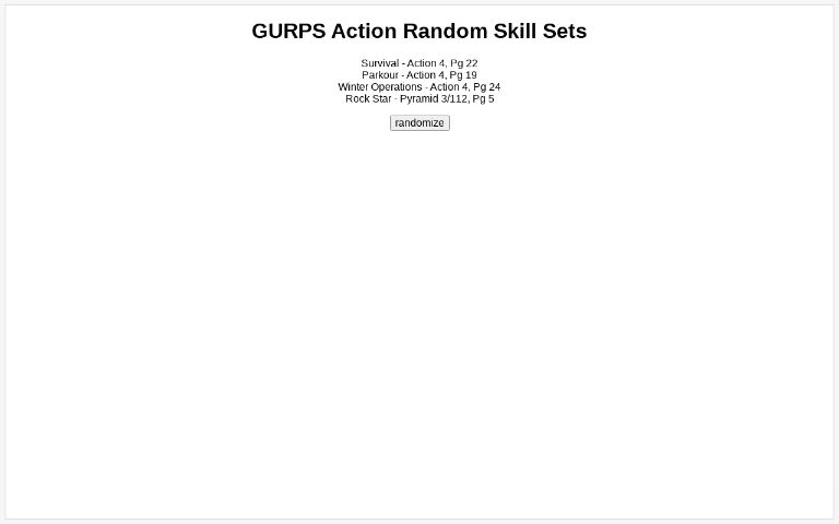 GURPS Action Random Skill Sets ― Perchance Generator