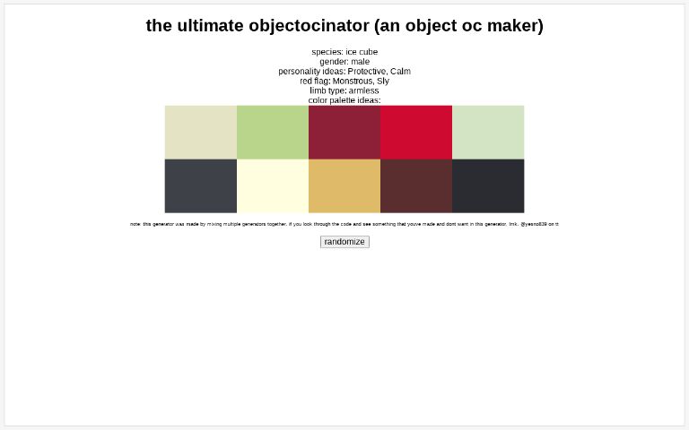 the ultimate objectocinator (an object oc maker) ― Perchance Generator