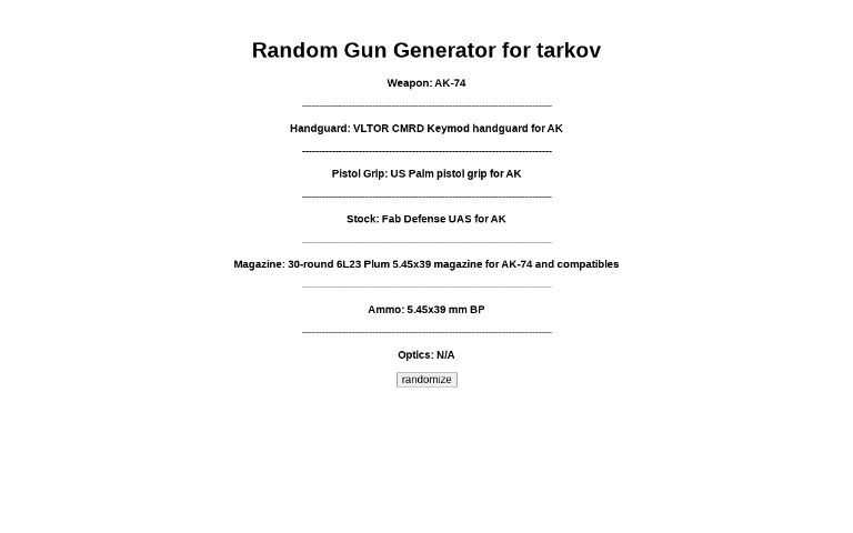 Random Gun Generator for tarkov