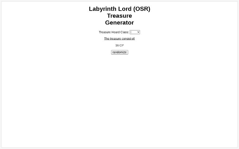 Labyrinth Lord (OSR)TreasureGenerator