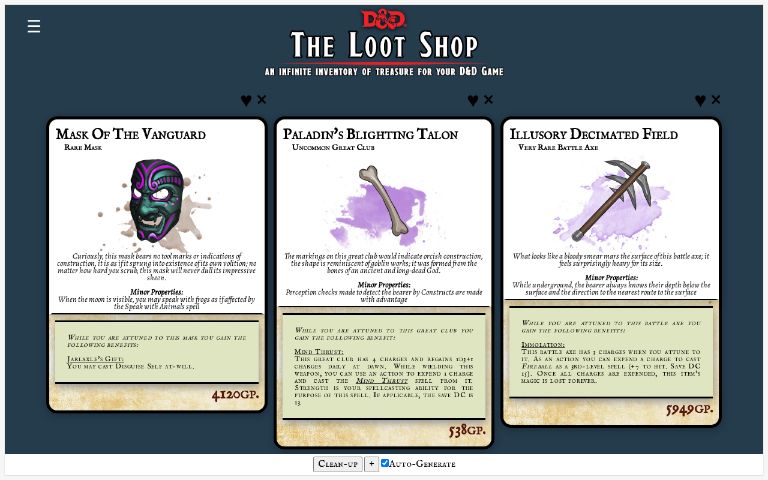 The Loot Shop ― Perchance Generator
