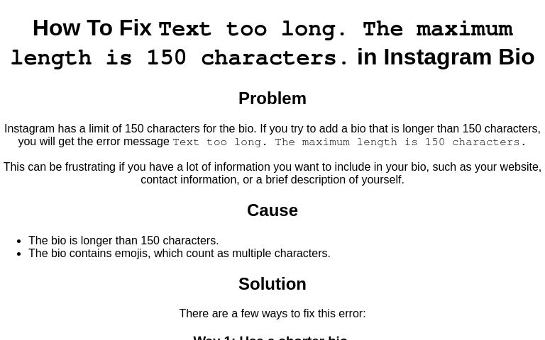 How To Fix Text too long. The maximum length is 150 characters. in ...