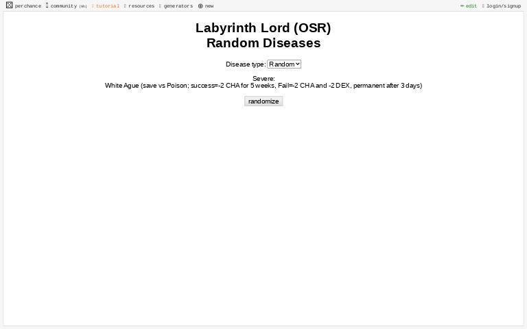 Labyrinth Lord (OSR)Random Diseases ― Perchance Generator