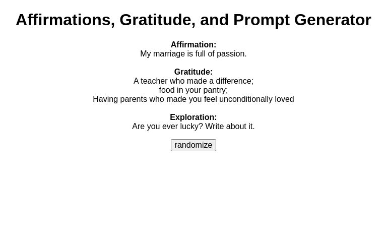 Affirmations, Gratitude, and Prompt Generator