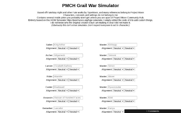 PMCH Grail War Simulator ― Perchance Generator