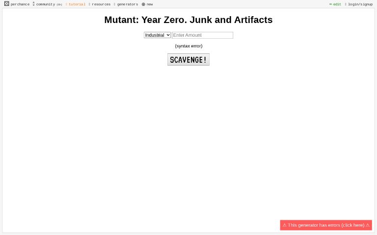 Mutant: Year Zero. Junk and Artifacts ― Perchance Generator
