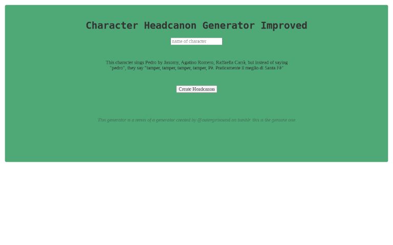 Character Headcanon Generator Improved