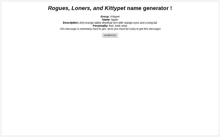 Rogues, Loners, and Kittypet name generator