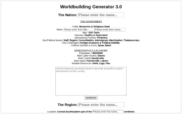 Worldbuilding Generator 3.0