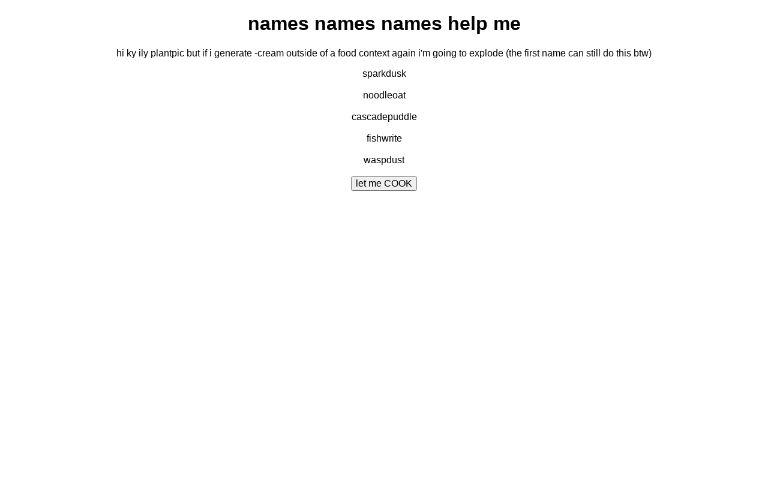 names names names help me ― Perchance Generator